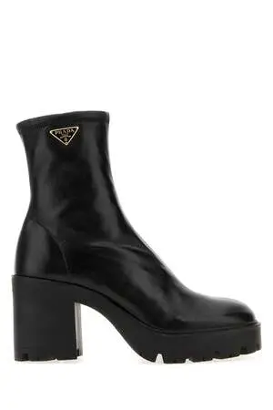 Prada Leather Ankle Boots With High Heel - Black