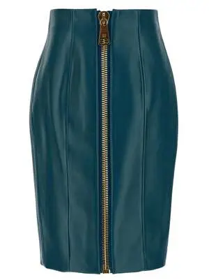 Balmain High-waisted Leather Pencil Skirt With Xl Zip - Blue