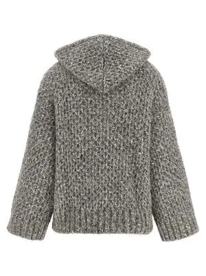 Peserico Zipped Hooded Cardigan With Micro Sequins