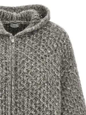 Peserico Zipped Hooded Cardigan With Micro Sequins