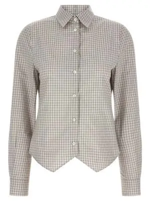 MAISON MARGIELA Maison Margiela Cotton Checkered Pointed Hem Shirt Cream