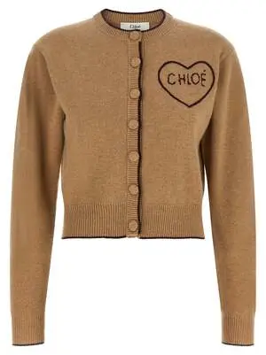 Chloé Heart Intarsia Cardigan - Cream