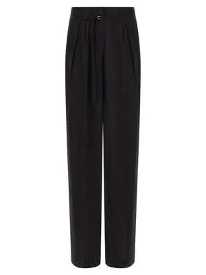Dries Van Noten Wide Leg Pleated Trousers With Integrated Belt - Black