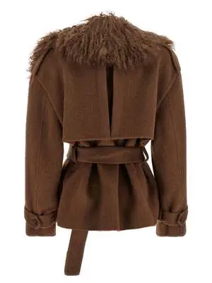 Giuseppe Di Morabito Shearling Neck Wool Blend Coat