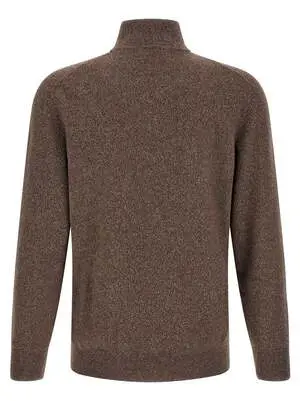 Brunello Cucinelli High Neck Zip Cardigan In Cashmere - Brown