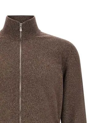 Brunello Cucinelli High Neck Zip Cardigan In Cashmere - Brown