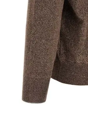 Brunello Cucinelli High Neck Zip Cardigan In Cashmere - Brown