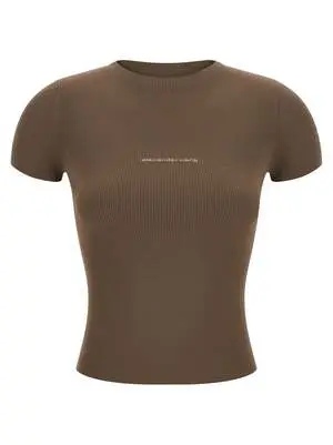 Alexander Wang Ribbed T-shirt With Logo - Brown