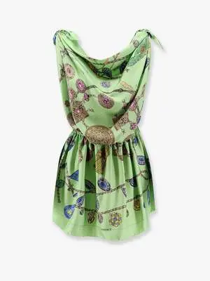 Versace Printed Silk Twill Mini Dress - Green