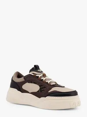 Fendi Force Leather Sneakers With Jacquard Ff Fabric Inserts