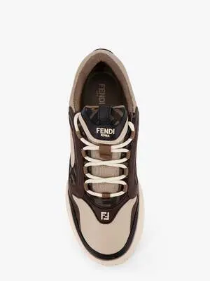 Fendi Force Leather Sneakers With Jacquard Ff Fabric Inserts