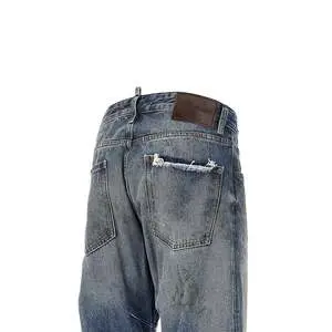 Dsquared2 Distressed Cotton Denim Relaxed Fit Jeans - Blue