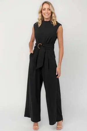 SUGAR LIPS Adelia Tailored Jumpsuit With Wide Legs And Mock Neck - Black