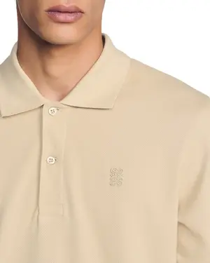 Sandro Mesh Cotton Polo Shirt With Leather Logo Patch
