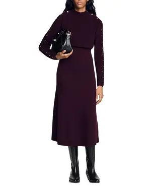Sandro 2 In 1 Knit Midi Dress - Bordeaux