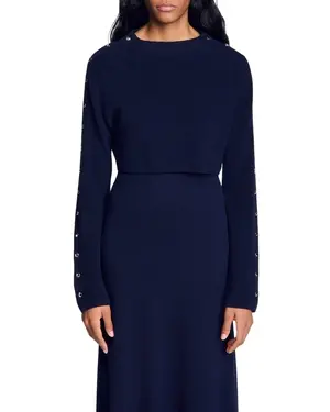 Sandro 2 In 1 Knit Midi Dress - Navy Blue