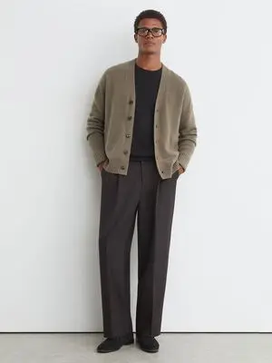 REISS Padstow 100% Cashmere V-neck Cardigan - Sable Green