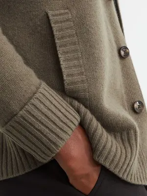 REISS Padstow 100% Cashmere V-neck Cardigan - Sable Green