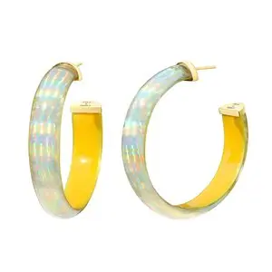 GOLD & HONEY Gold / Yellow Medium Iridescent Lucite Hoops In Yellow
