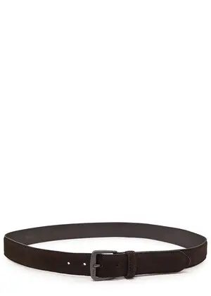 BOSS Suede Belt With Engraved Hardware - Brown
