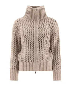 Herno High Neck Zip-up Cardigan - Beige