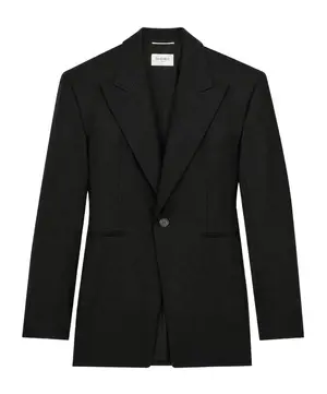 Saint Laurent Single-breasted Jacket In Grain De Poudre - Black