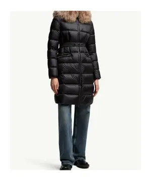 Moncler Boedic Hooded Shearling-trimmed Long Down Jacket