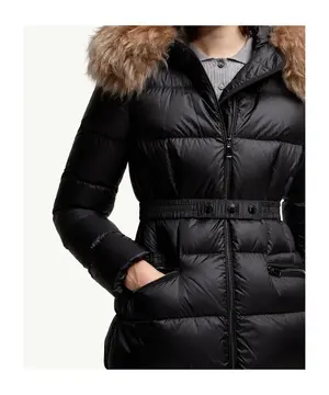 Moncler Boedic Hooded Shearling-trimmed Long Down Jacket