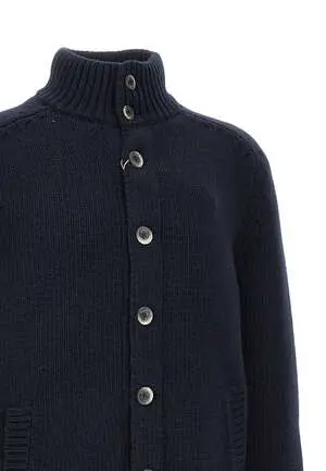 Herno Button-up Wool Cardigan With High Neck - Black