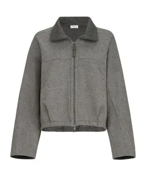 Brunello Cucinelli Hand-crafted Bomber Jacket In Virgin Wool Double Cloth With Shiny Zipper Pull - Dark Gray