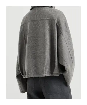 Brunello Cucinelli Hand-crafted Bomber Jacket In Virgin Wool Double Cloth With Shiny Zipper Pull