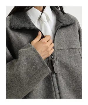 Brunello Cucinelli Hand-crafted Bomber Jacket In Virgin Wool Double Cloth With Shiny Zipper Pull