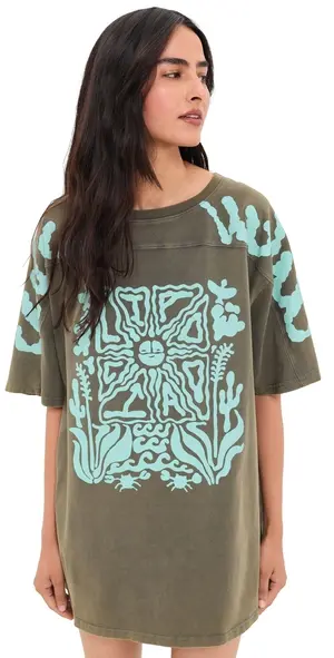 CIAO CIAO VACATION Coral Reef Graphic Tee Dress - Washed Grey