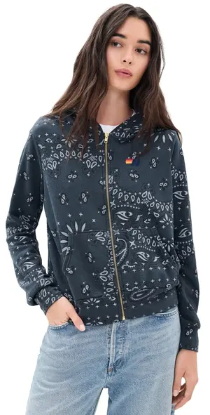 Aviator Nation Bandana Print Full Zip Hoodie - Charcoal