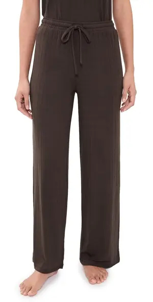 Honeydew Intimates Cloud Ribbed Drawstring Wide Leg Pajama Pants - Chocolate