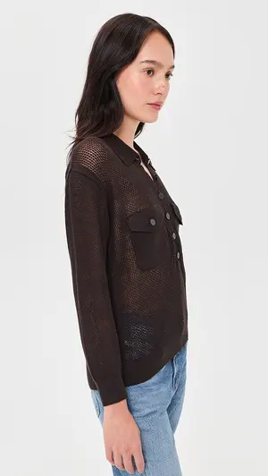 L'Agence Carine Pointelle Collared Sweater With Button Details And Pockets