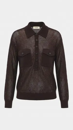 L'Agence Carine Pointelle Collared Sweater With Button Details And Pockets
