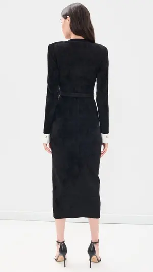 SELF-PORTRAIT Chenille Knit Midi Dress With Embellished Buttons