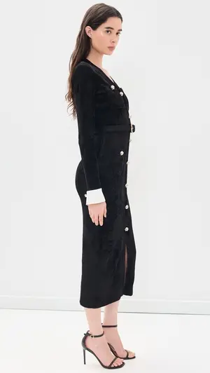 SELF-PORTRAIT Chenille Knit Midi Dress With Embellished Buttons