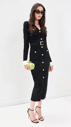 SELF-PORTRAIT Chenille Knit Midi Dress With Embellished Buttons