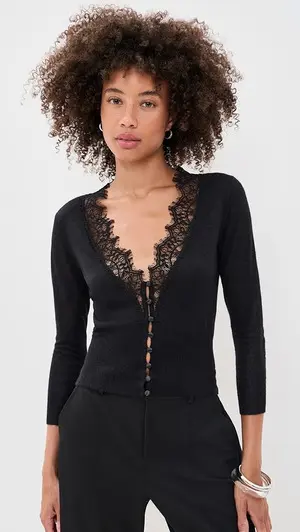 L'Agence Eluna Lace Detail Cardigan - Black