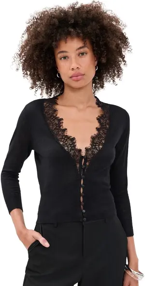 L'Agence Eluna Lace Detail Cardigan - Black