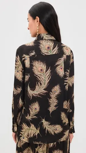 Zimmermann Valiant Silk Button Down Shirt With Peacock Feather Print