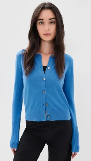 LA LIGNE Solid Cashmere Cardigan - Cerulean