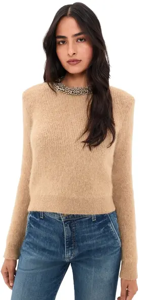 SELF-PORTRAIT Beaded Knit Sweater - Brown
