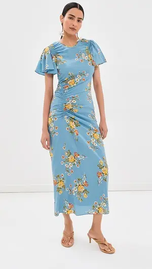 Veronica Beard Midi Huntleigh Dress - Blue River Multi