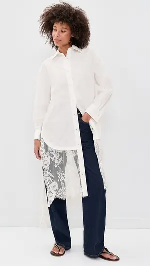 Zimmermann Valiant Lace Tunic Button Down Shirt - Ivory