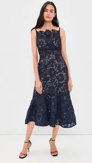 SELF-PORTRAIT Spiral Lace Midi Dress