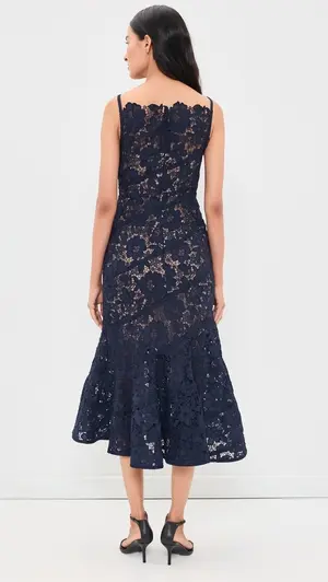 SELF-PORTRAIT Lace Midi Dress With Mermaid Hem
