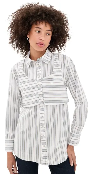 DAMSON MADDER Valeria Double Layered Striped Button-down Shirt - Multi